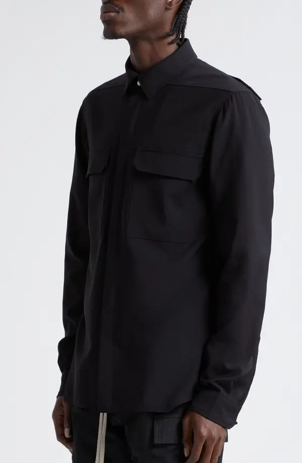 Rick Owens Strap Back Wool Snap-up Shirt