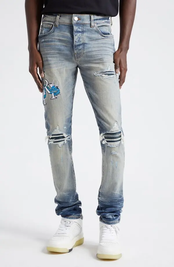Amiri Mx1 Dragon Lunar New Year Ripped Patched Jeans In Vintage