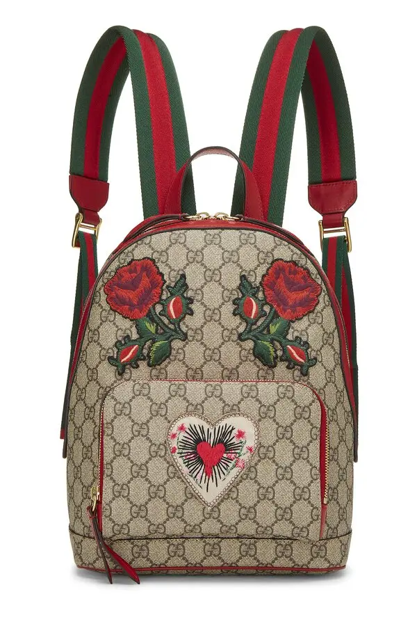 Gucci Red & Original Gg Supreme Canvas Roses Backpack