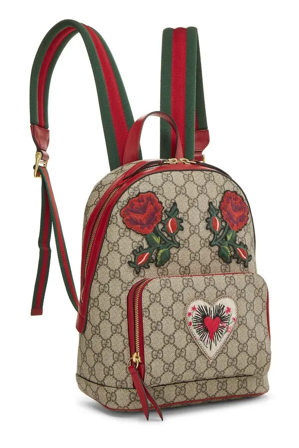 Gucci Red & Original Gg Supreme Canvas Roses Backpack