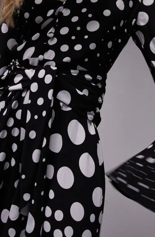 chinese dress ladies Miss Circle Women Omari Black Chiffon Polka Dot Ruffled Neckline Mini Dress main image 1