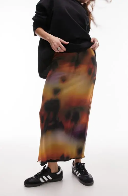 Topshop Print Mesh Maxi Skirt - Black Multi