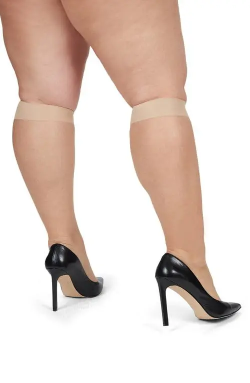 MEMOI 6-pack Silky Sheer Curvy Knee High Socks - City Beige