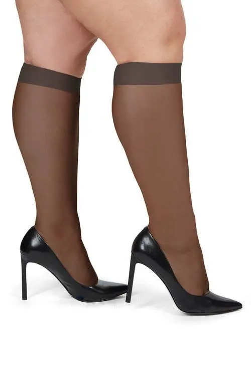 MEMOI 6-pack Silky Sheer Curvy Knee High Socks - Off Black