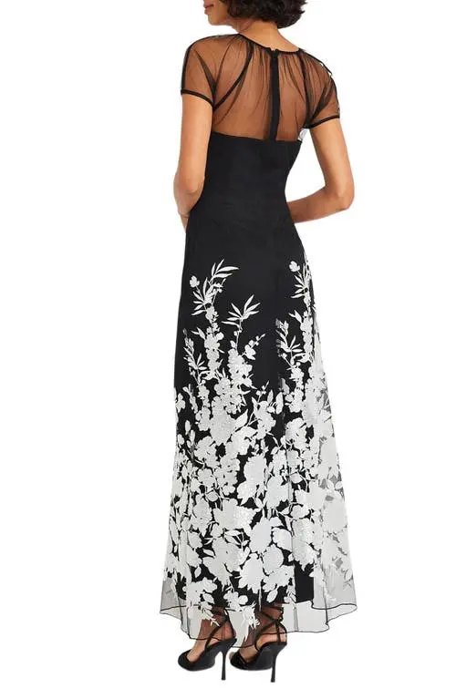 Maggy London Floral Appliqu Mesh Gown In Black/Silver - 54% Off |  Editorialist