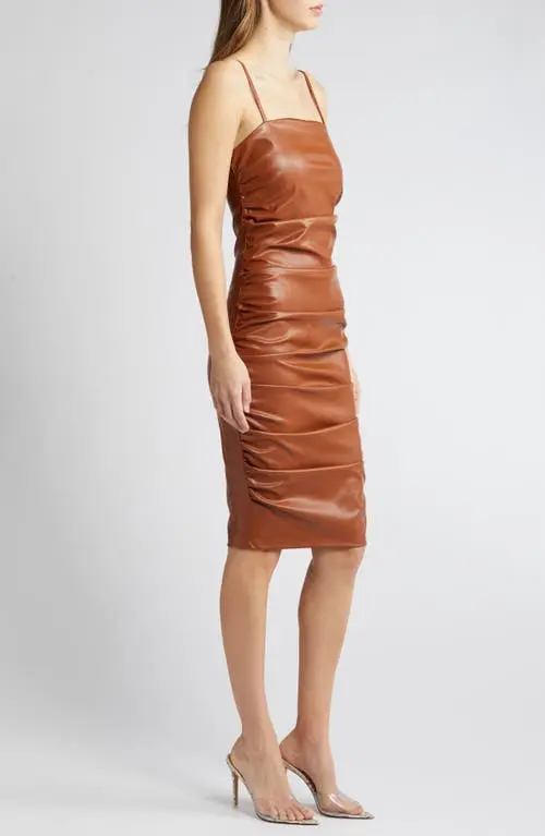 Bebe Ruched Faux Leather Dress - Brown | Editorialist