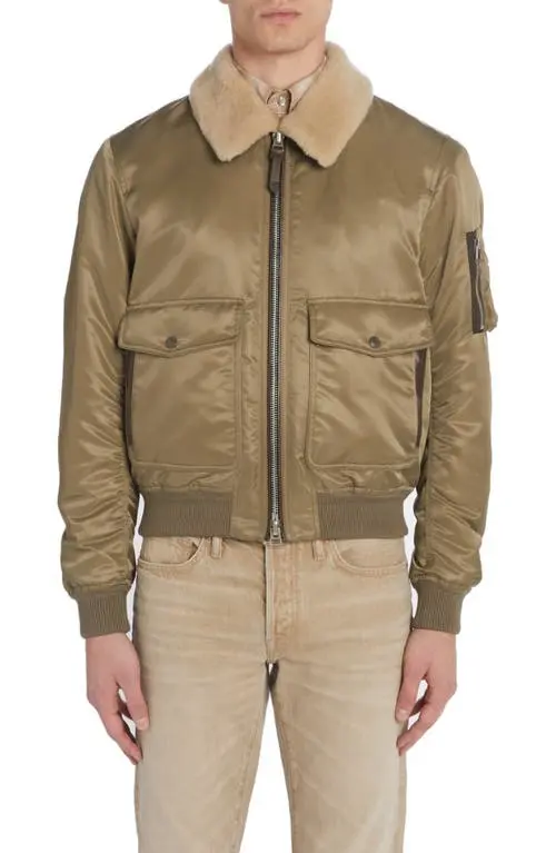TOM FORD Nylon Twill Flight Jacket With Genuine Shearling Collar