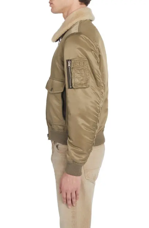 TOM FORD Nylon Twill Flight Jacket With Genuine Shearling Collar