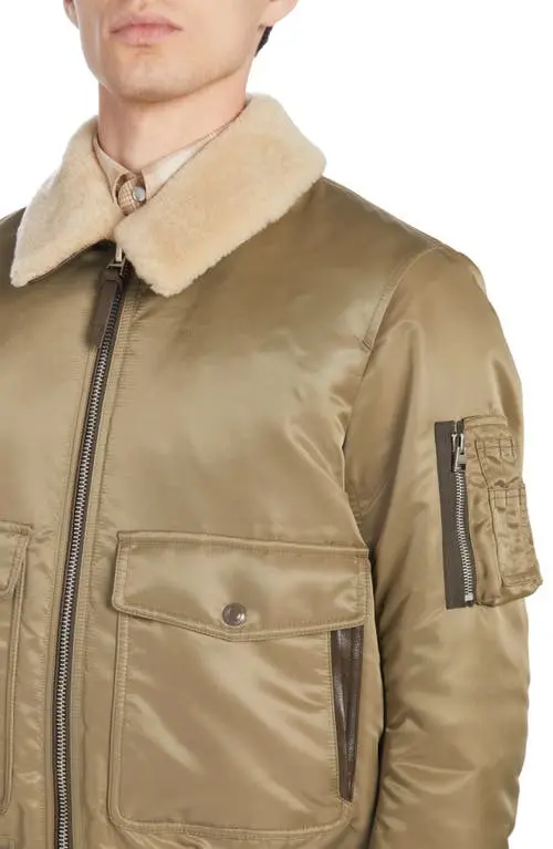 TOM FORD Nylon Twill Flight Jacket With Genuine Shearling Collar