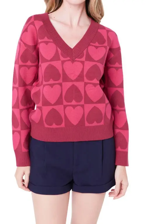 English Factory Heart V-neck Pullover Sweater