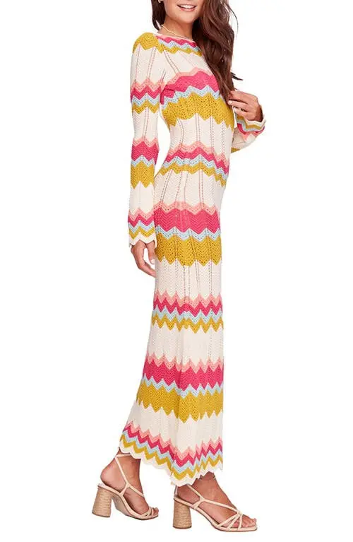 CAPITTANA Piper Long Sleeve Herringbone Pointelle Cover-up Sweater Dress