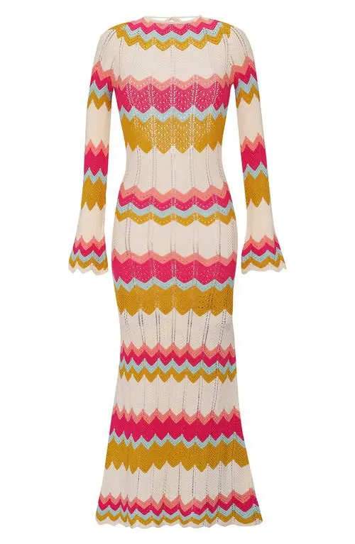 CAPITTANA Piper Long Sleeve Herringbone Pointelle Cover-up Sweater Dress