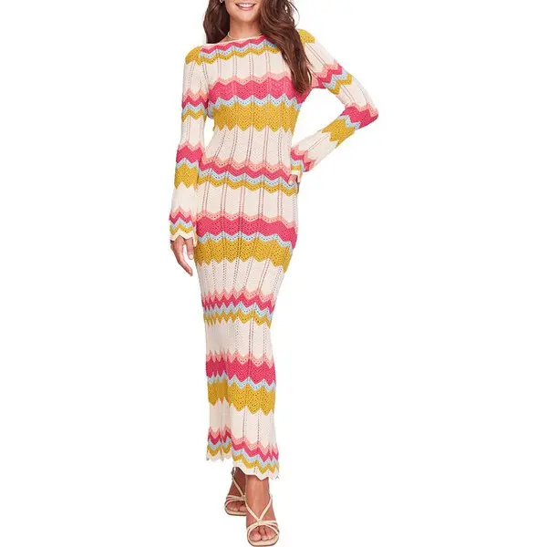 CAPITTANA Piper Long Sleeve Herringbone Pointelle Cover-up Sweater Dress