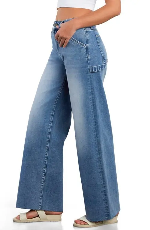 HINT OF BLU Raw Hem Wide Leg Carpenter Jeans - Ace Blue