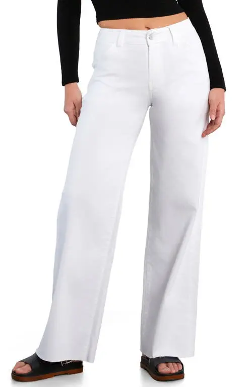HINT OF BLU Raw Hem Wide Leg Carpenter Jeans - White