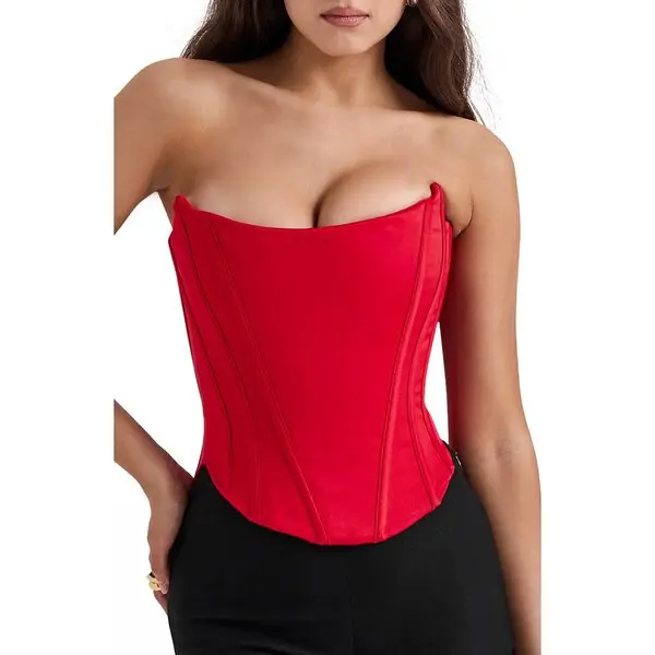 House Of Cb Genevieve Strapless Satin Corset Top - Salsa