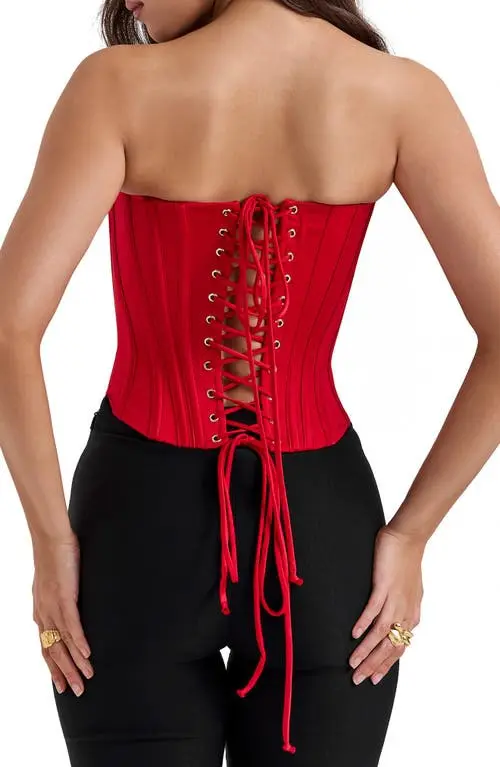 House Of Cb Genevieve Strapless Satin Corset Top - Salsa