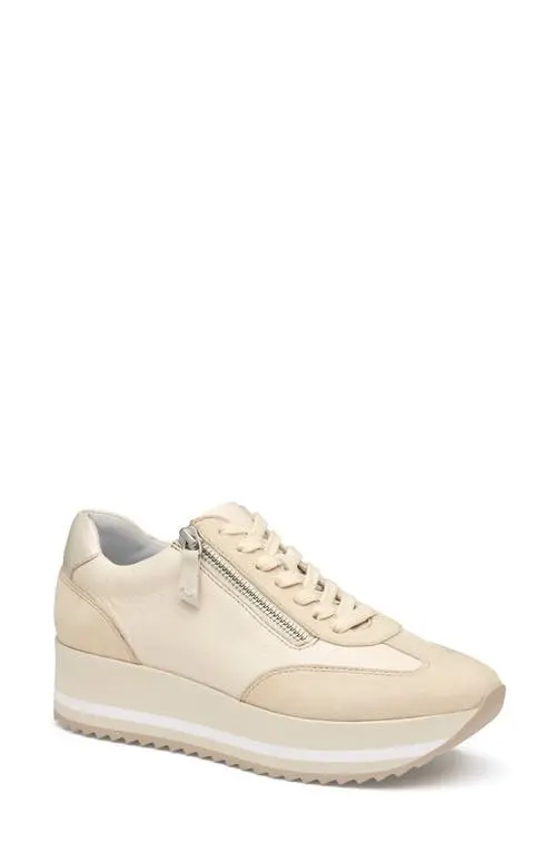 Johnston & Murphy Gracie Side Zip Sneaker - Bone Calfskin/kid Suede