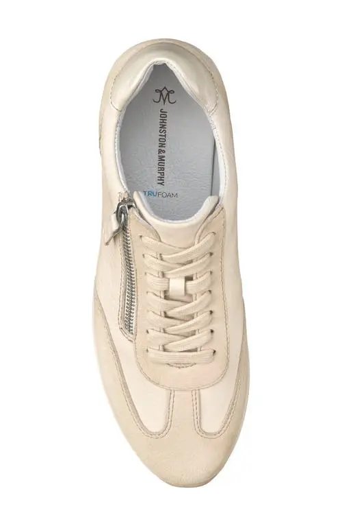Johnston & Murphy Gracie Side Zip Sneaker - Bone Calfskin/kid Suede