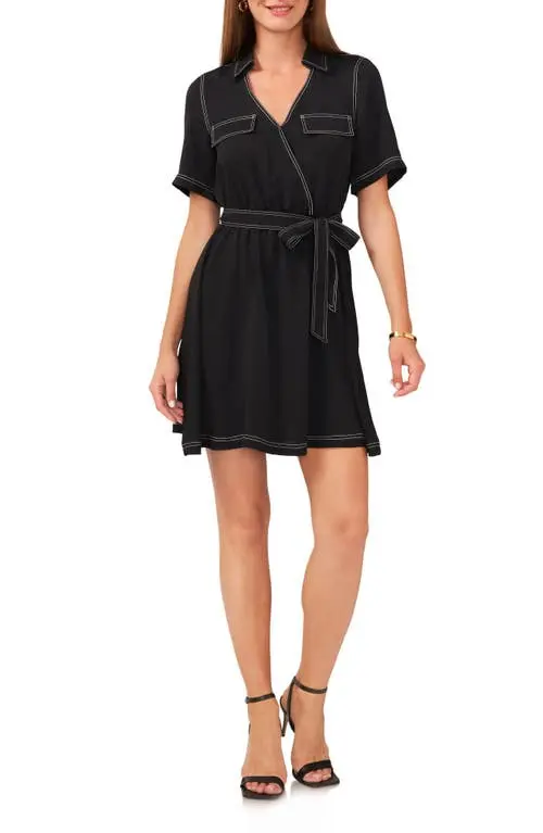 Vince Camuto Collared Wrap Minidress - Rich Black