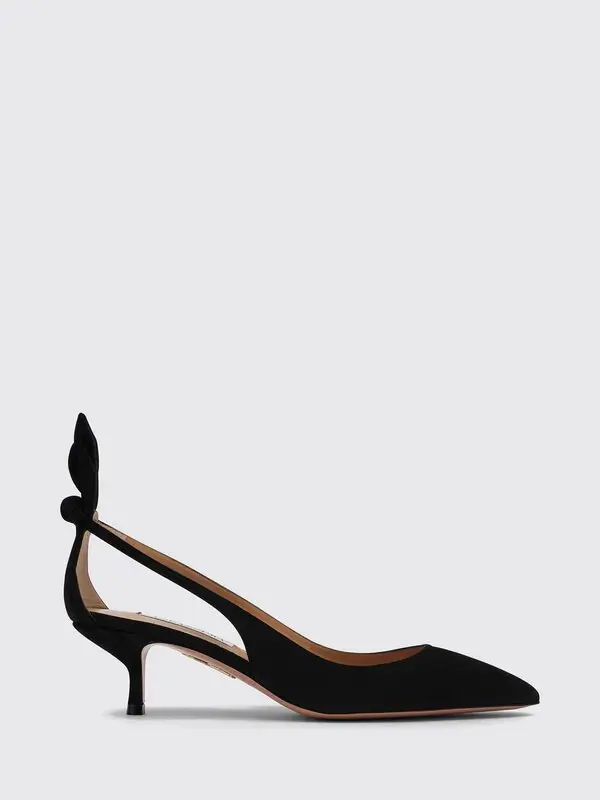 AQUAZZURA Suede Pumps With Bow Detailing And Cutout Design - Black