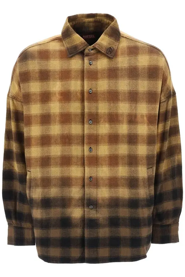 Diesel® S Limo Pkt Shirt With Check Pattern - Beige,Brown