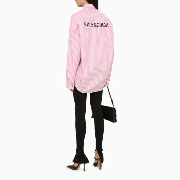BALENCIAGA / バレンシアガ | 2022 | Logomania Allover Jacquard Shirt シルク シャツ | XS | ピンク | レディース Balenciaga Striped Oversize Shirt - Pink | Editorialist