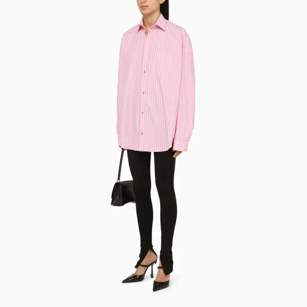 BALENCIAGA / バレンシアガ | 2022 | Logomania Allover Jacquard Shirt シルク シャツ | XS | ピンク | レディース Balenciaga Striped Oversize Shirt - Pink | Editorialist
