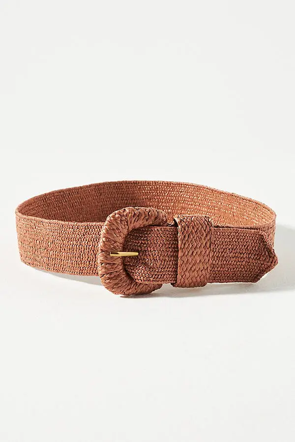 Anthropologie Raffia-wrapped Stretch Waist Belt - Brandy