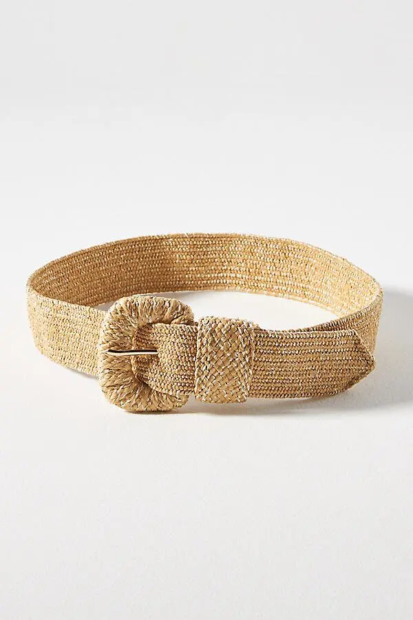 Anthropologie Raffia-wrapped Stretch Waist Belt - Natural/gold