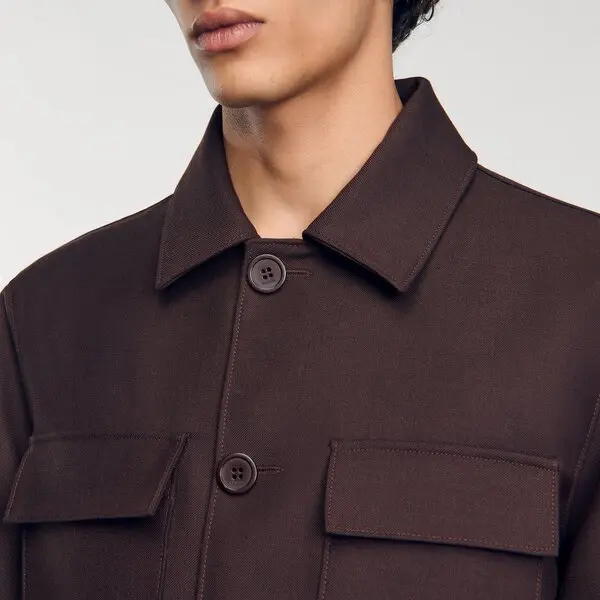 Sandro Polyester Oversized Shirt With Classic Collar And Button Fastening - Chocolate