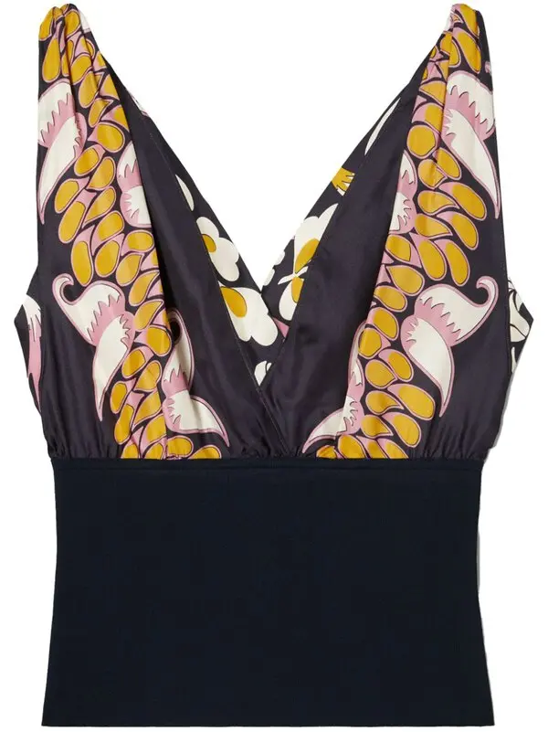 Tory Burch Floral-print Silk Top - Purple