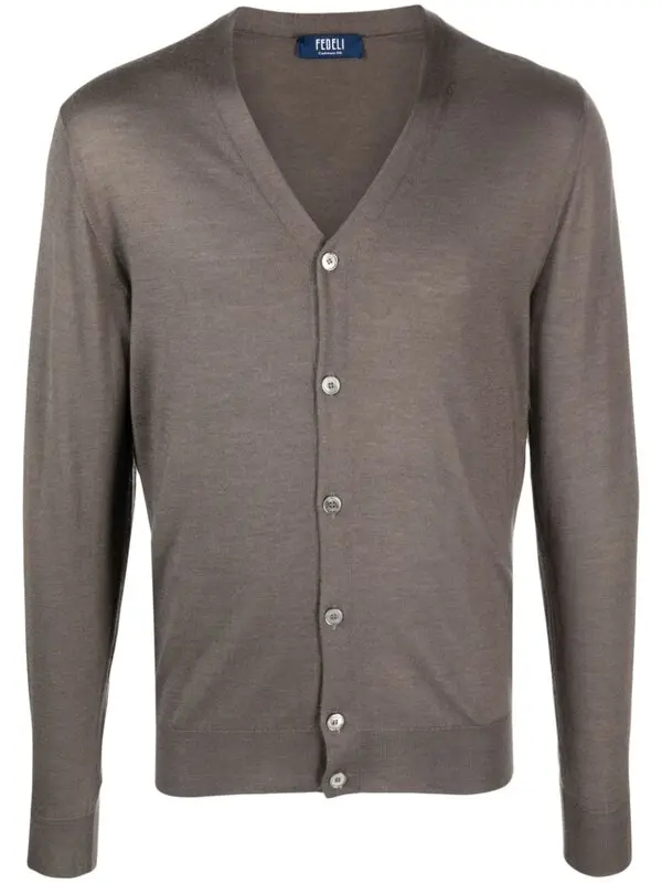 Fedeli V-neck Fine-knit Cardigan - Brown