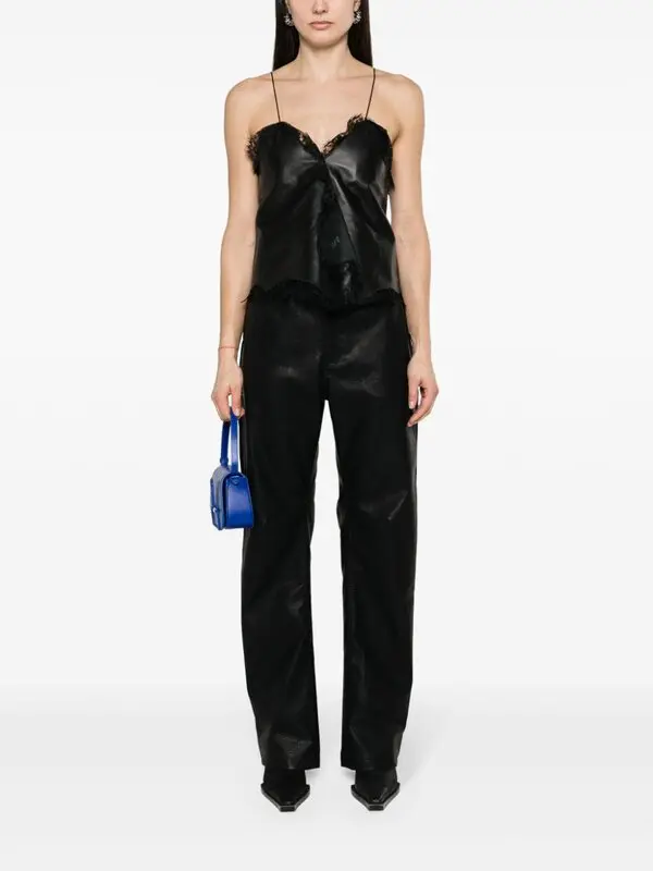 Off-White Lace-trim Leather Top - Black