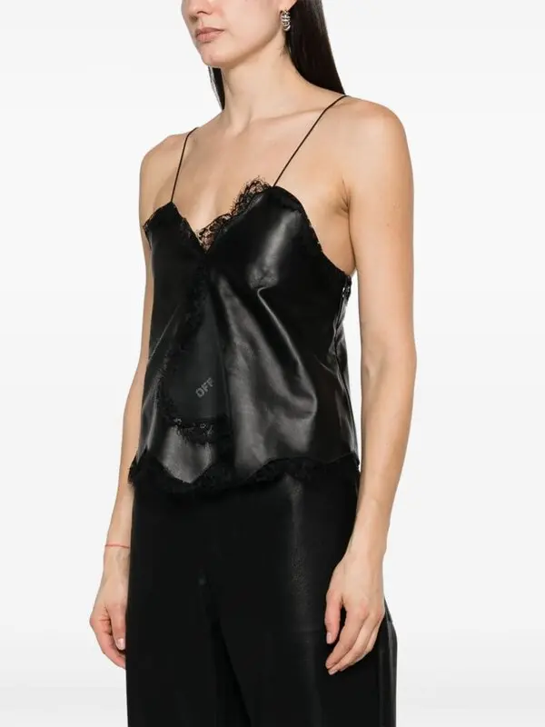 Off-White Lace-trim Leather Top - Black