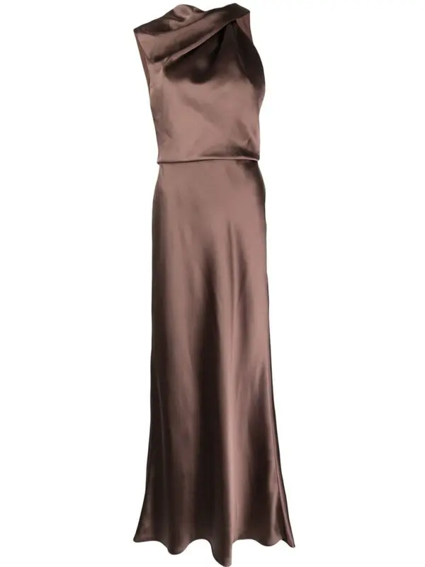 Amsale Asymmetric Draped Gown - Brown
