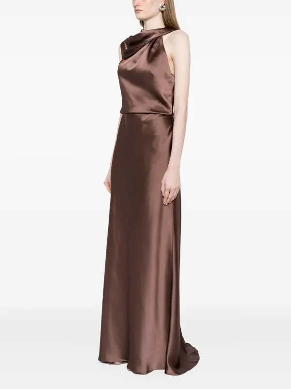Amsale Asymmetric Draped Gown - Brown