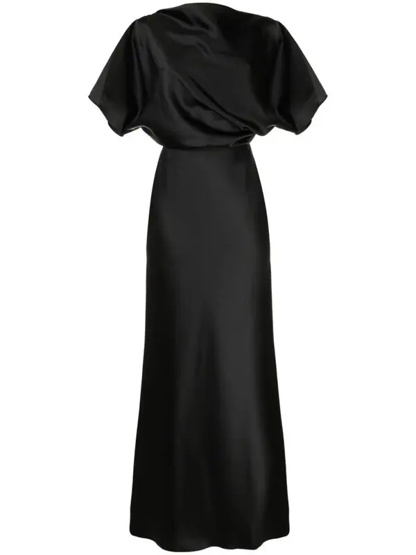 Amsale Draped Satin Gown - Black