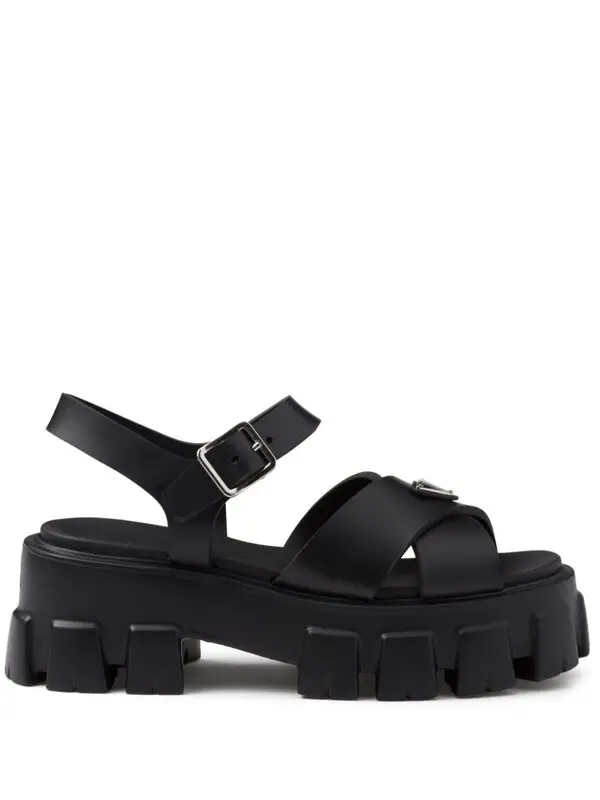 Prada Monolith Triangle-logo Platform Sandals - Black