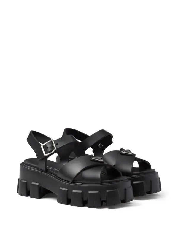 Prada Monolith Triangle-logo Platform Sandals - Black