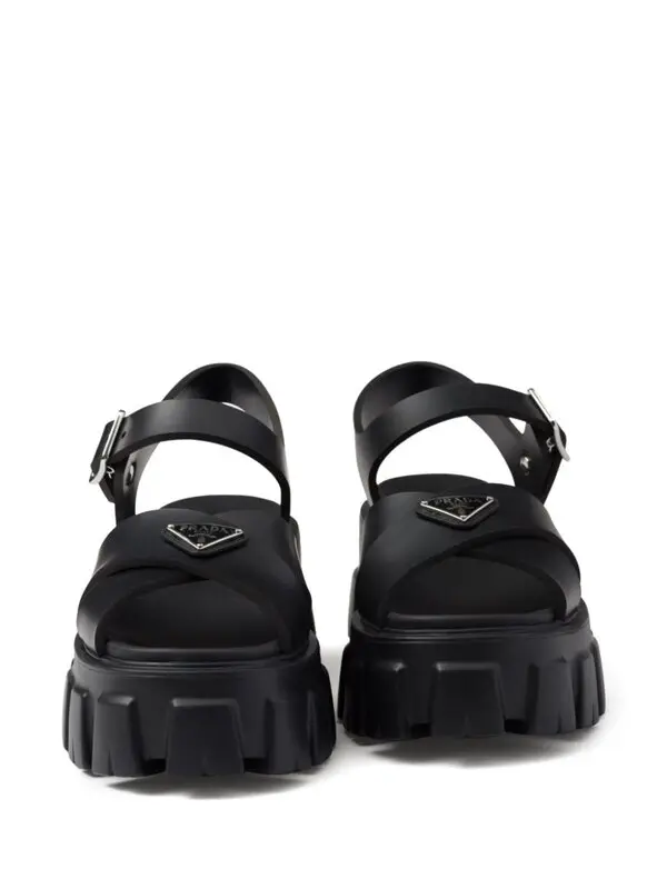 Prada Monolith Triangle-logo Platform Sandals - Black