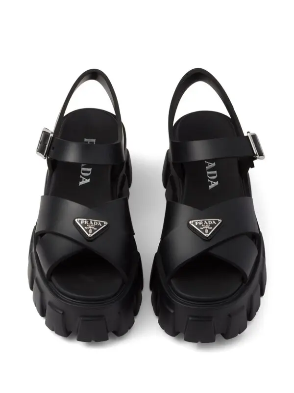 Prada Monolith Triangle-logo Platform Sandals - Black