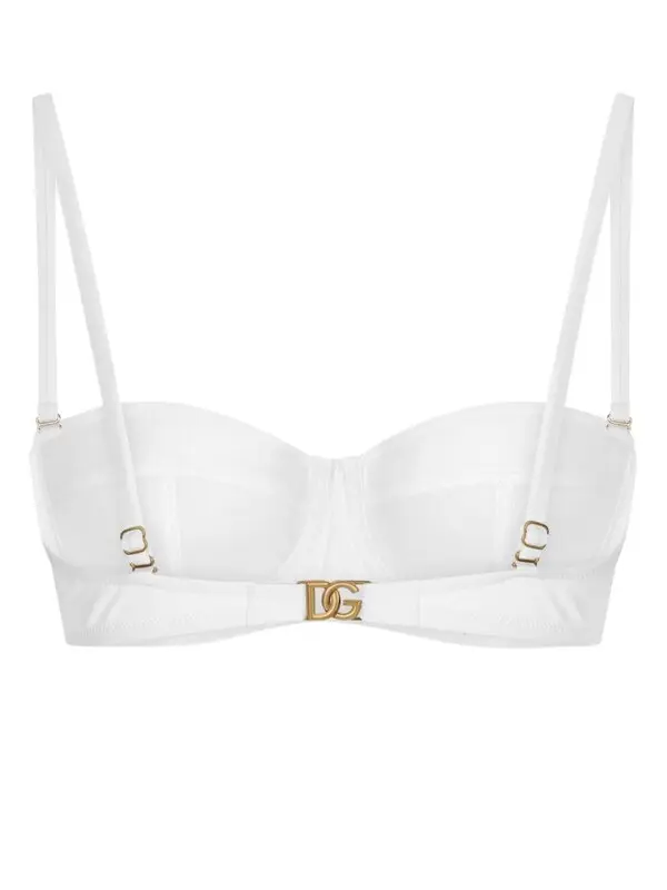 Dolce & Gabbana Logo-plaque Bikini Top - White