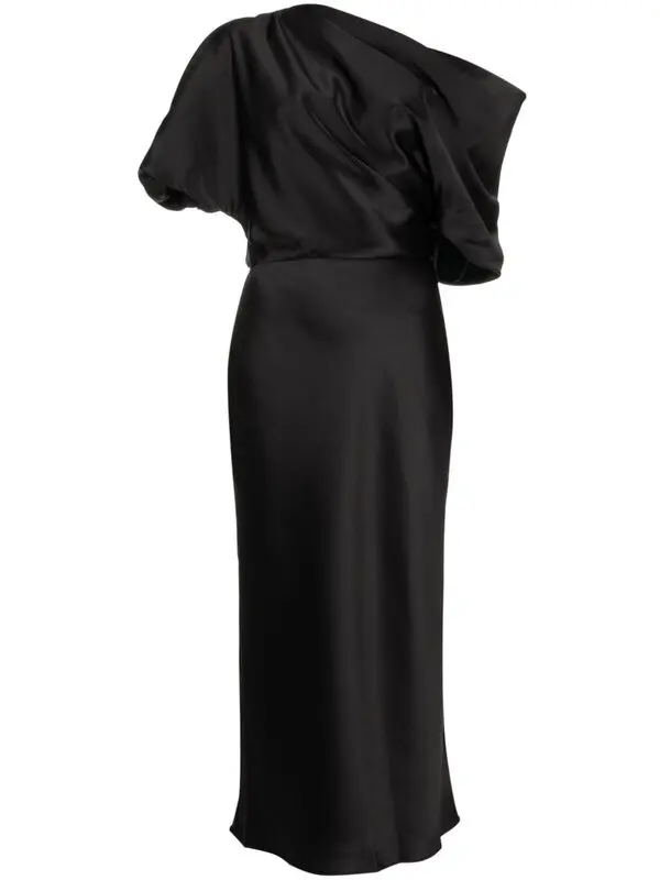 Amsale Off-shoulder Draped Midi Dress - Black