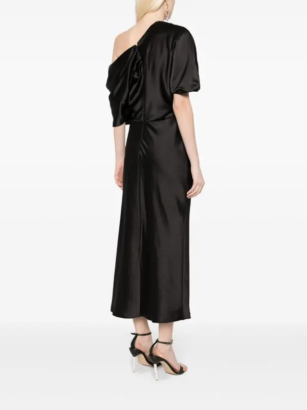 Amsale Off-shoulder Draped Midi Dress - Black