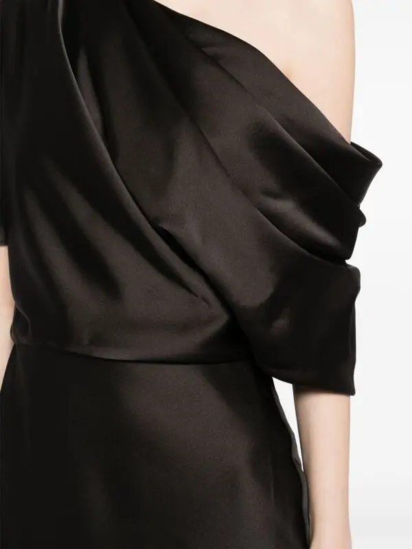 Amsale Off-shoulder Draped Midi Dress - Black