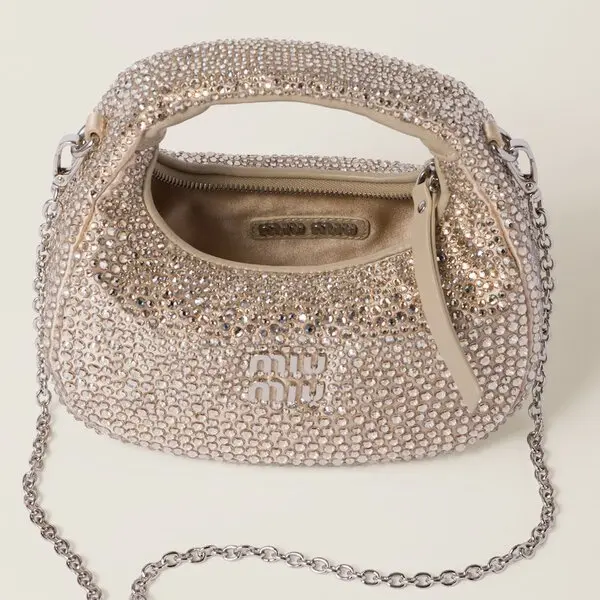 Miu Miu Wander Satin And Silk Mini Hobo Bag With Synthetic Crystals