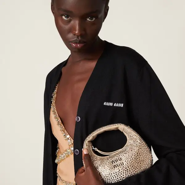 Miu Miu Wander Satin And Silk Mini Hobo Bag With Synthetic Crystals