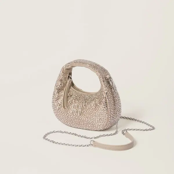 Miu Miu Wander Satin And Silk Mini Hobo Bag With Synthetic Crystals