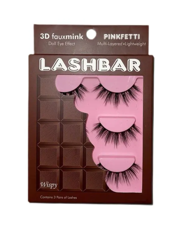 LASHBAR 3-pack Pinkfetti 3d Fauxmink Lash Bar False Eyelashes